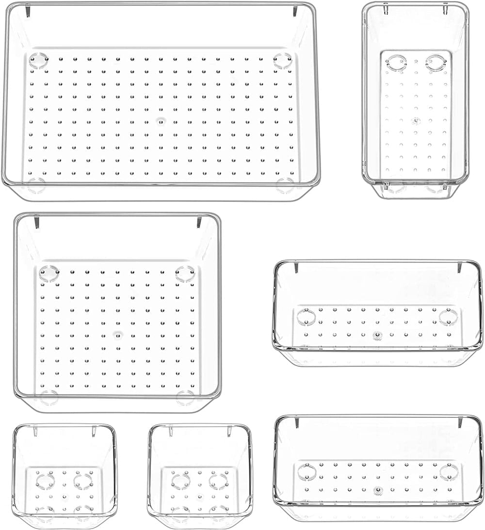 Artrylin 7 Pcs Desk Drawer Organizers Trays Set Clear Plastic Storage ...