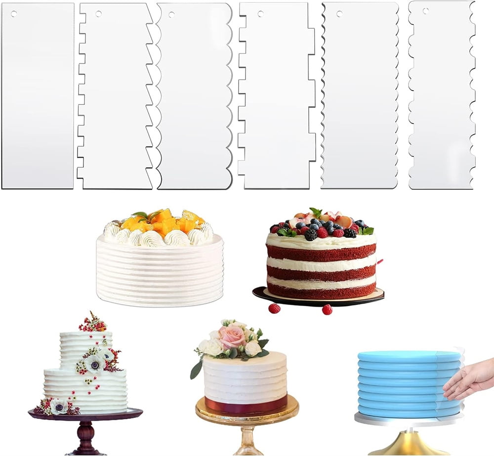 NOGIS 9.5Inch Cake Scraper Smoother Sided Patterned Edge Stripe Edge ...