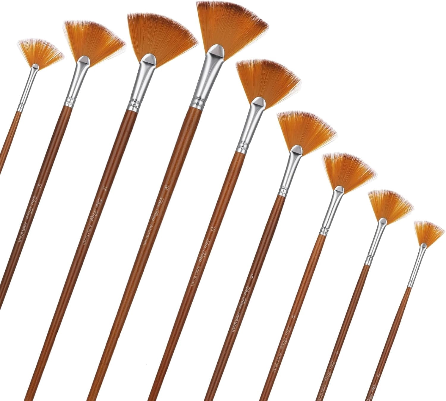 NOGIS Art Supplies: 9-Piece Long Handle Nylon Hair Paint Brush Set ...