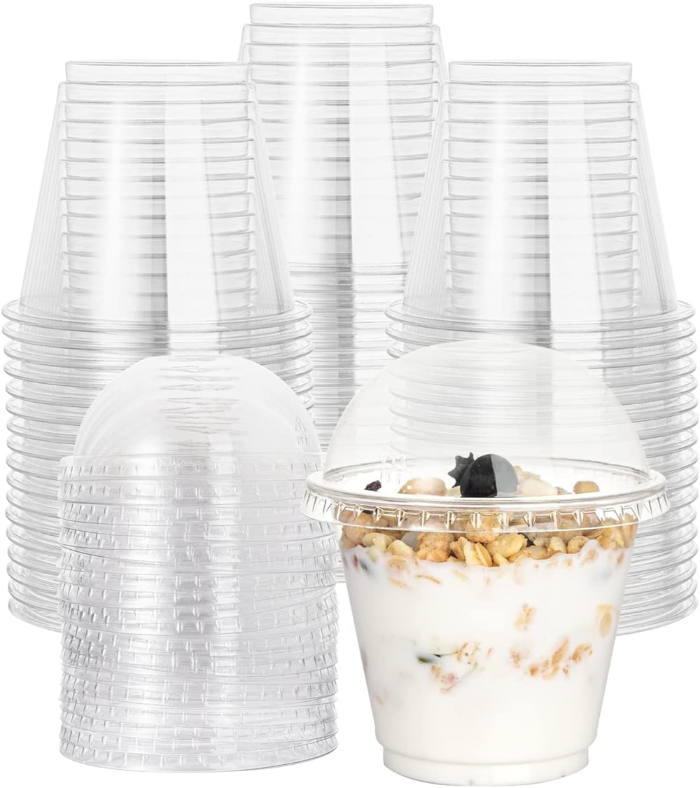 NOGIS 9 oz Disposable Plastic Clear Cups, 200 Pack Fruit Dessert Cups ...