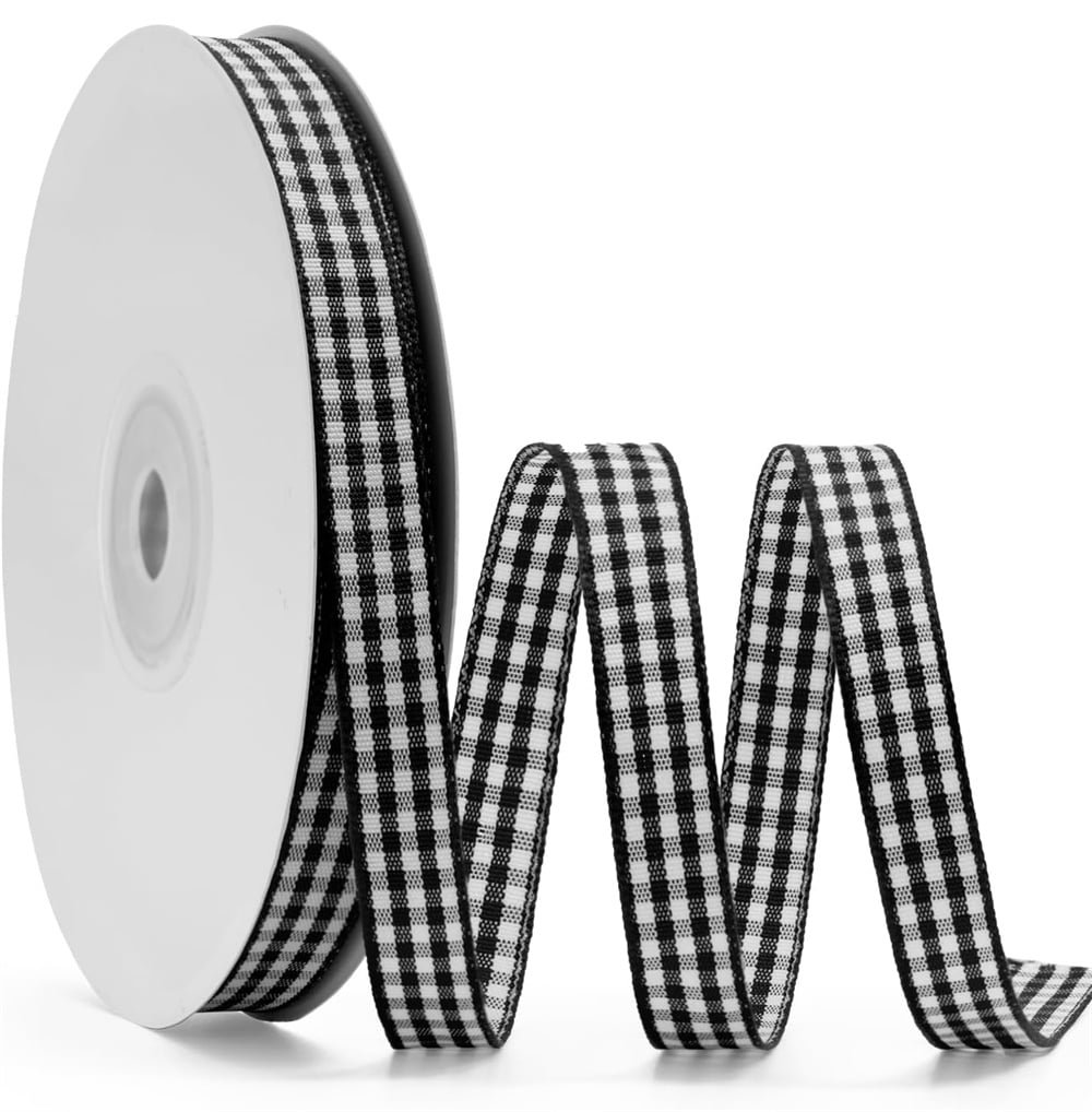 NOGIS Black Gingham Ribbon, 0.4 inch x 50Yd Black and White Thin Crafts Ribbon Buffalo Checker ...