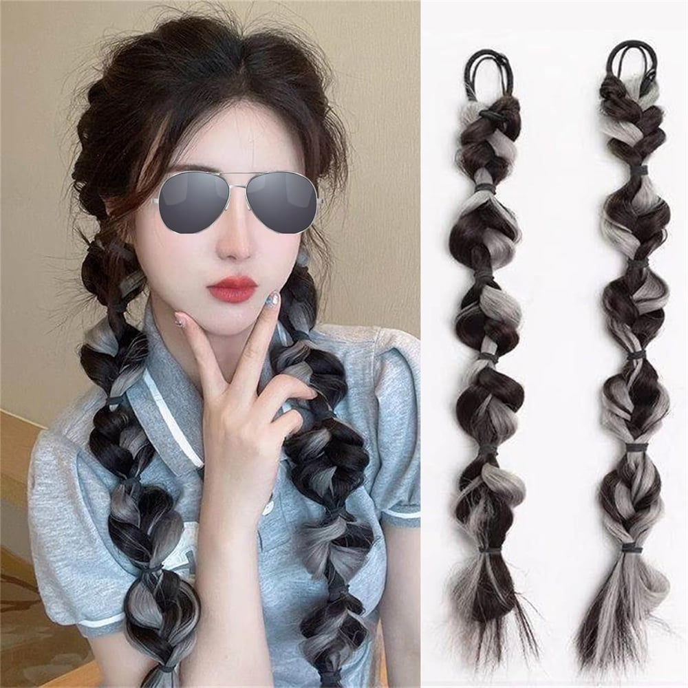 NOGIS Braided Ponytail Extension with Hair Tie Bubble Wrap Around Pony ...