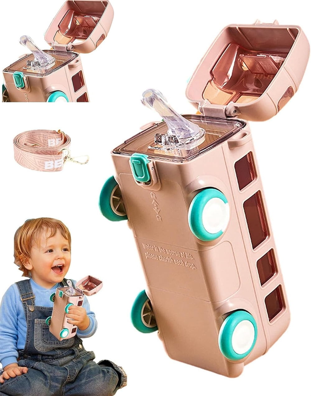 NOGIS Bus Water Bottle Car Straw Water Cup 17oz Portable Bus Shaped ...