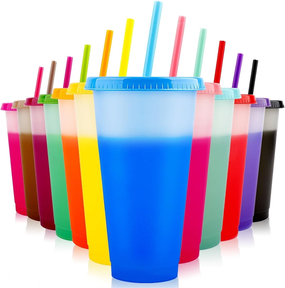 NOGIS Color Changing Cups with Lids and Straws - 12 Packs 24 oz ...