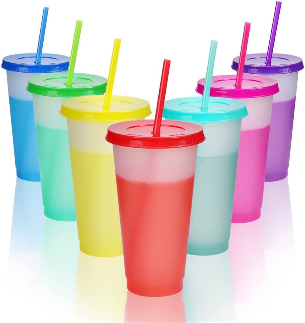NOGIS Color Changing Cups with Lids and Straws,7Pcs 24oz Color Changing ...