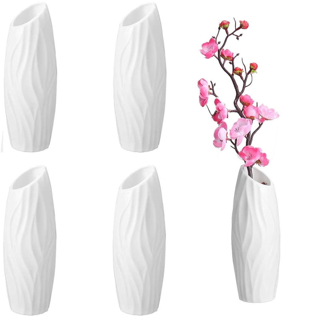 NOGIS Composite Plastic Flower Vase 5 Pack, Small Tall White Floral ...