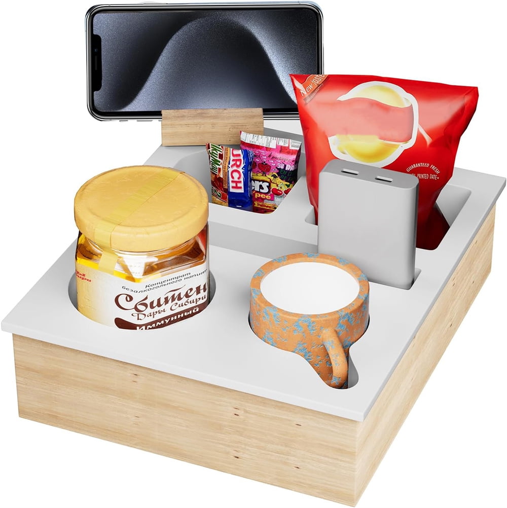 NOGIS Couch Cup Holder Tray, Silicone and Wood Construction Couch Caddy ...