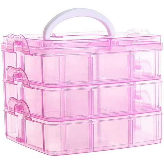 NOGIS Craft Storage Pink Organizer Sewing Box 3-Tier Plastic Organizer ...