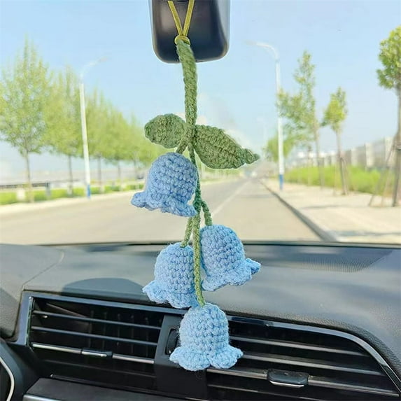 NOGIS Cute Crochet Convallaria Car Hanging Ornament for Car Rearview ...