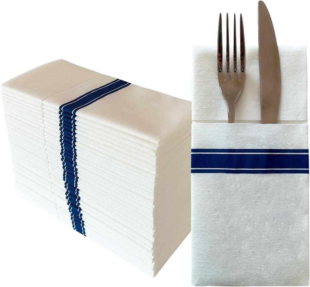 NOGIS Disposable Linen Feel Napkins, Built-in Flatware Pocket ...