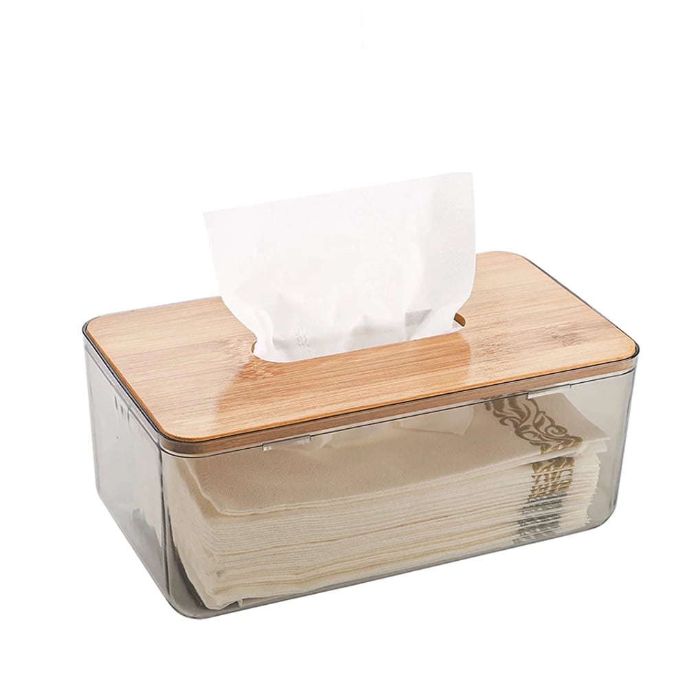 NOGIS Dryer Sheet Dispenser Holder with Bamboo Lid, Clear Tissue Box ...