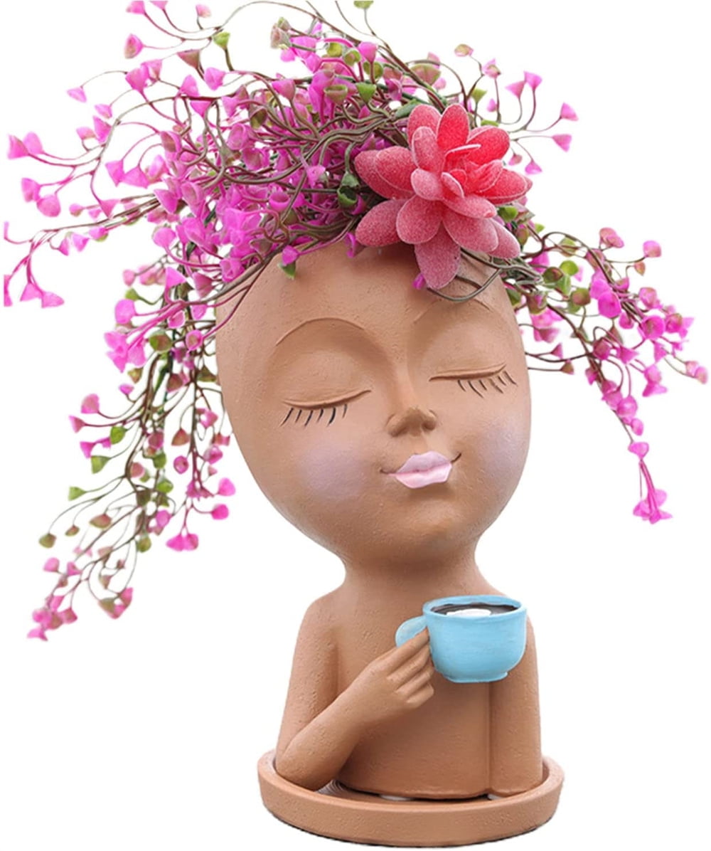 NOGIS Face Flower Pots Head Planter, Cute Resin Planters for Indoor ...