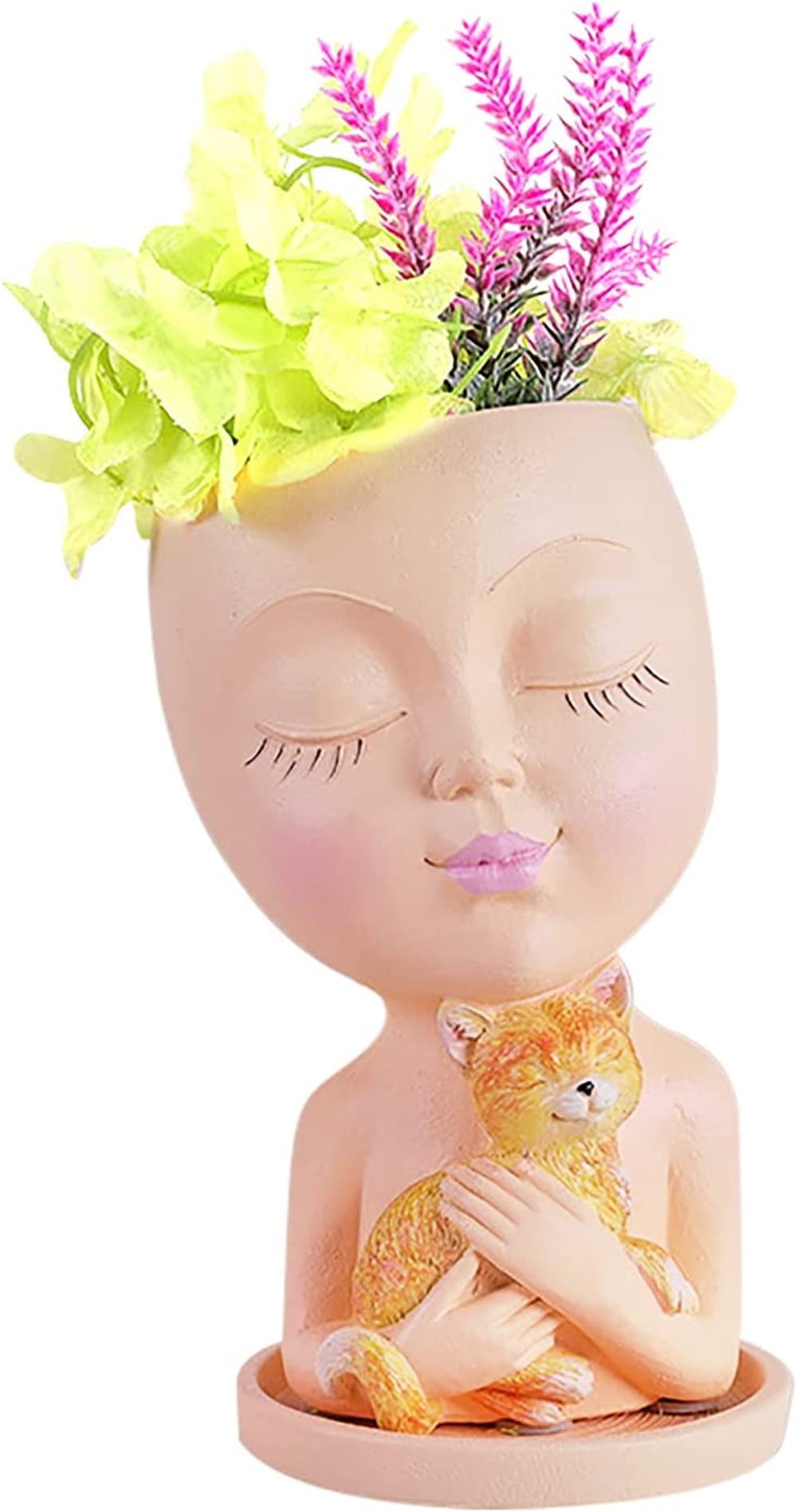 NOGIS Face Planter Pot Head Planter - Cute Lady Face Hugging a Cat ...