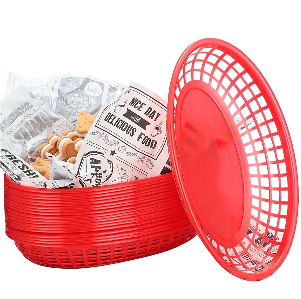 NOGIS Fast Food Baskets, 8.9 x 5.6 x 1.5 Inch, Set of 12, Red - Oval ...
