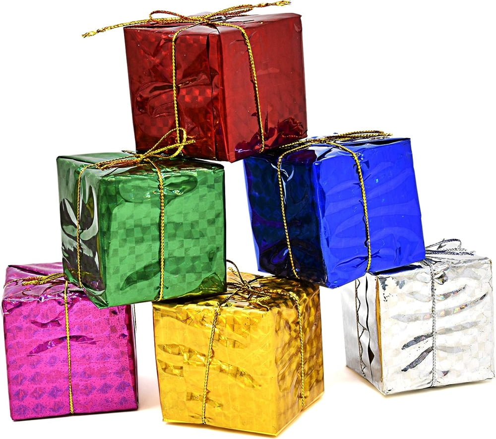 NOGIS Gift Box Christmas Ornaments 6 Pieces Mini Wrapped Present Boxes ...