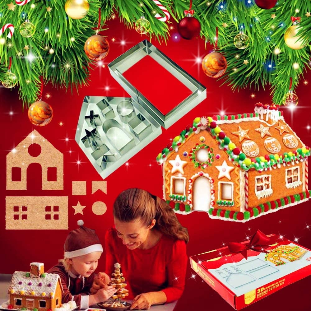 NOGIS Gingerbread House Cookie Cutter Set - 3D House Cookie Cutters ...