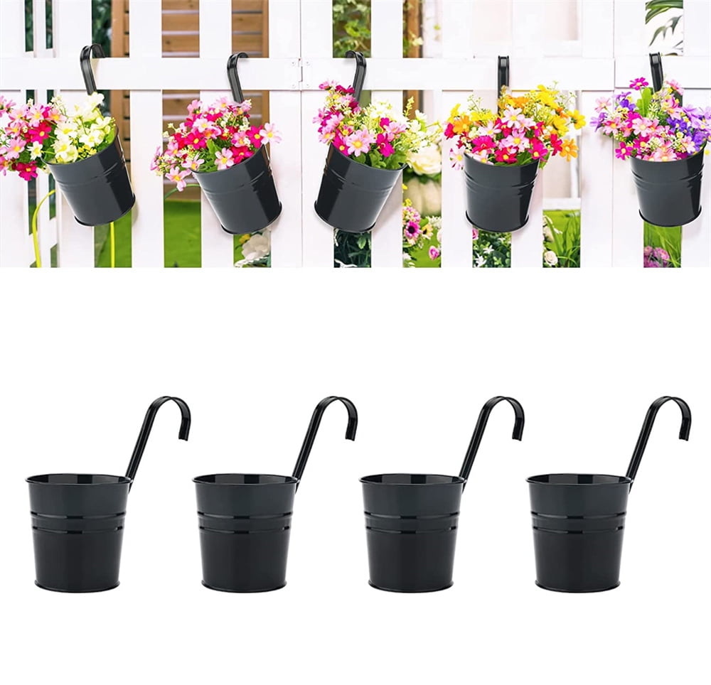 NOGIS Iron Hanging Planters Flower Pots Balcony Garden Railing Planter ...