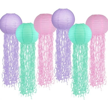 3 Pack Mermaid Hanging Jellyfish Paper Lanterns with Bright Strip and ...