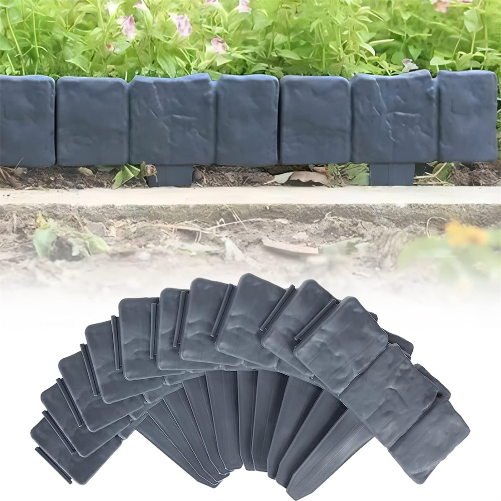 NOGIS Landscape Garden Edging Border No Dig 10 pcs- Gray Stone Effect ...