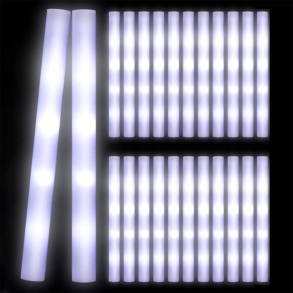 NOGIS Led Foam Glow Sticks, 15.7 Inches White Light up Batons with 3 ...
