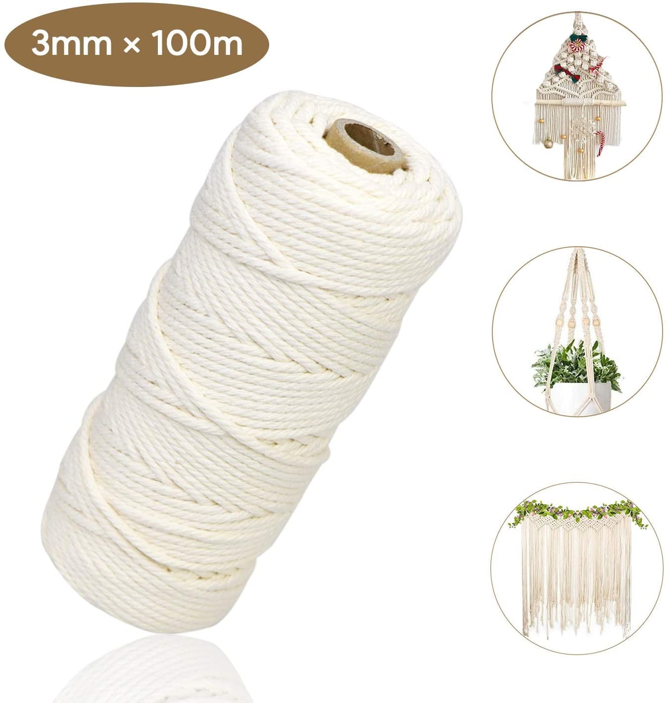 NOGIS Macrame Cord 3mm x 328Yards(984Feet), Natural Cotton Macrame Rope ...