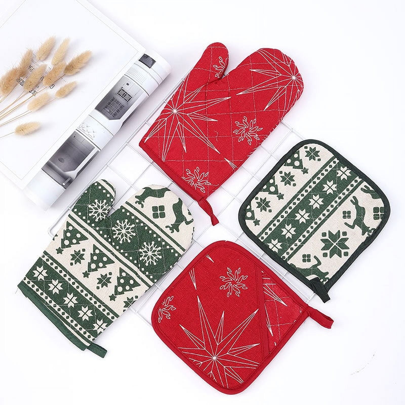 NOGIS Merry Christmas oven mitts and pot holder set heat-resistant non ...