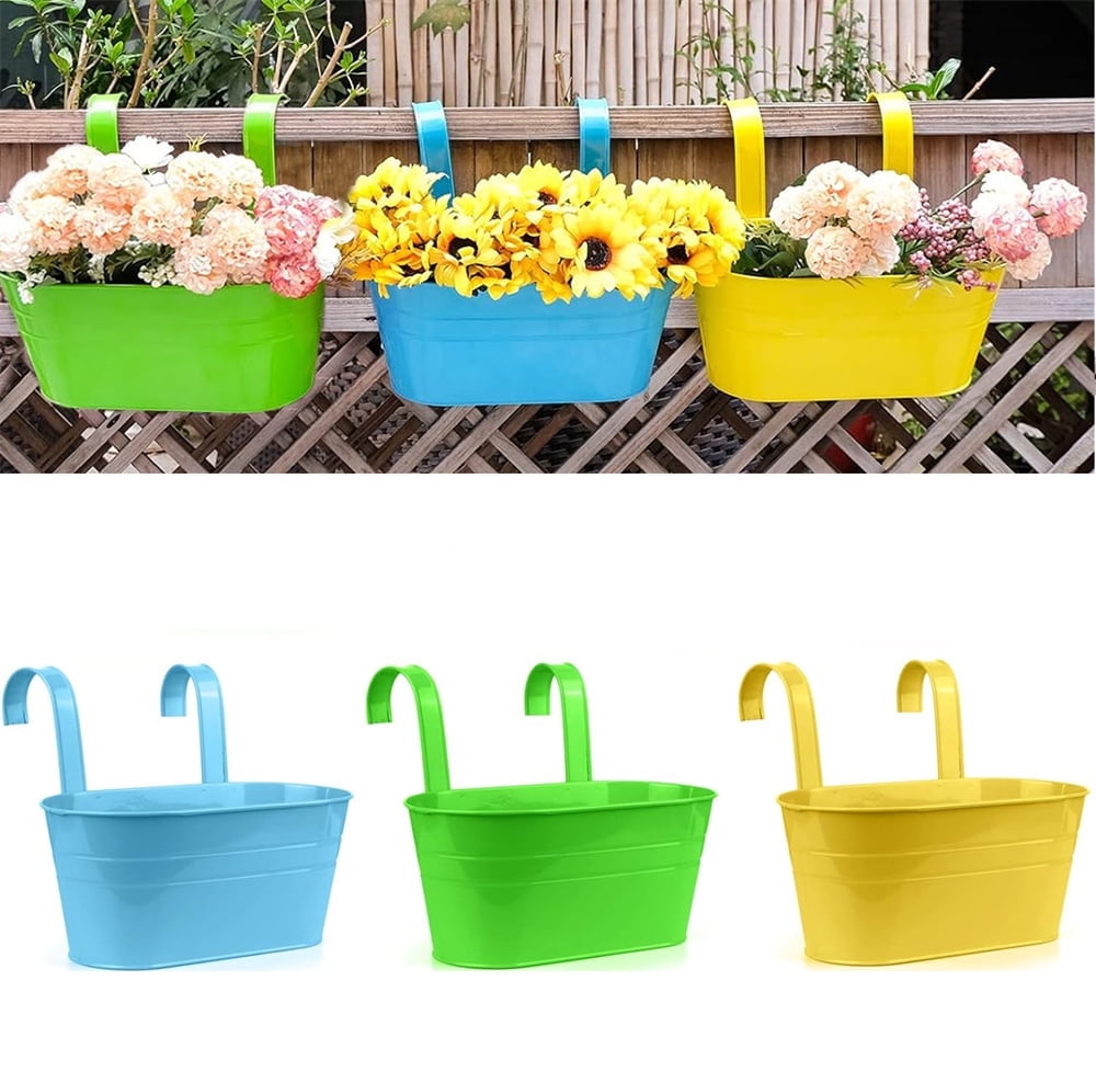 NOGIS Metal Iron Hanging Flower Pots, 3 Pack, 11 Inch elliptic White ...