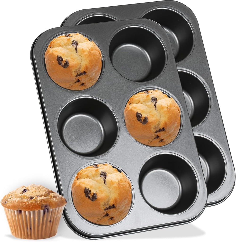 NOGIS Nonstick Muffin Pans 6 Cups，2 Pack Cupcake Tins for Baking ...