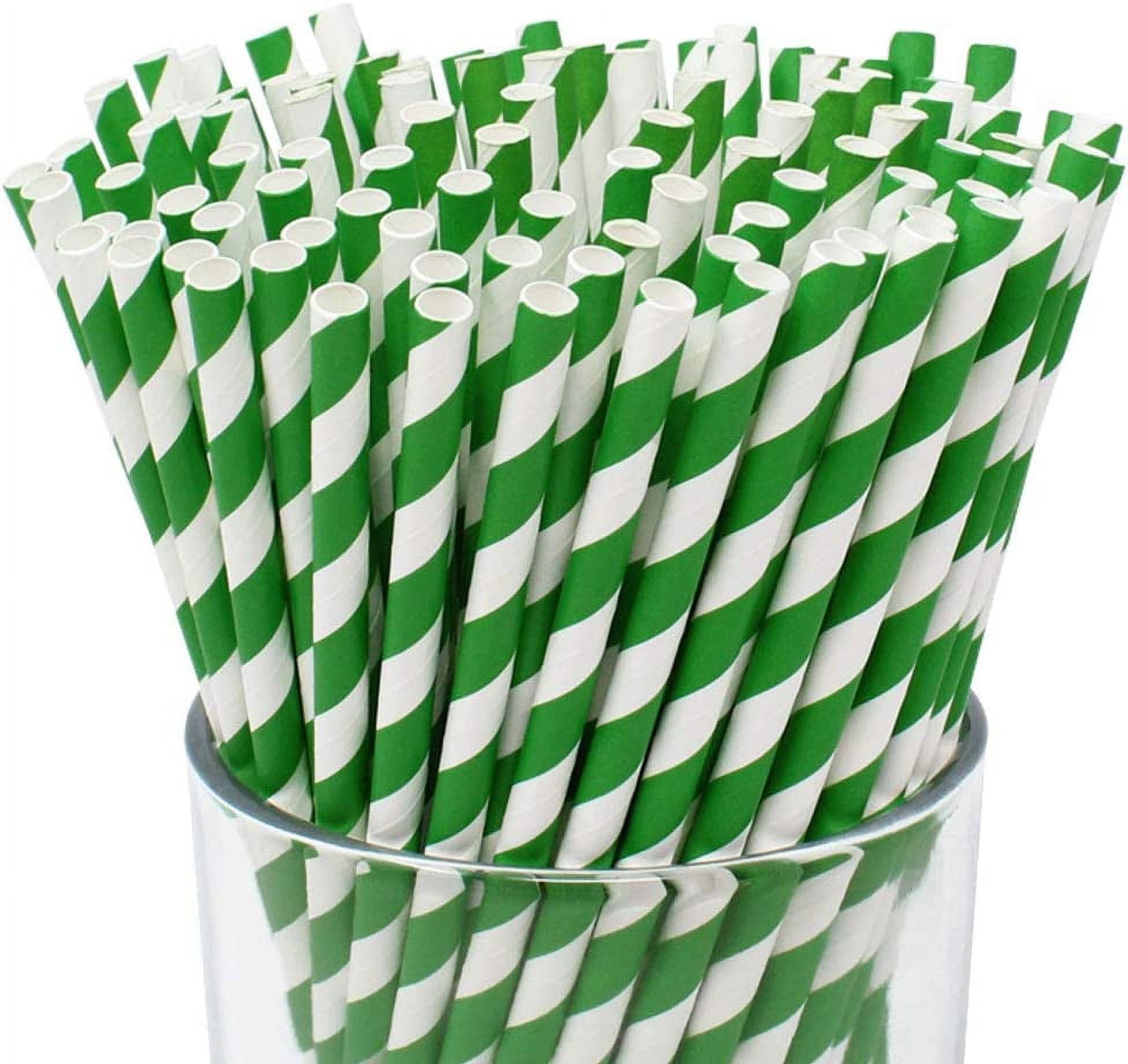 NOGIS Paper Straws 100 Pack Biodegradable Dark Green Striped Design 7. ...