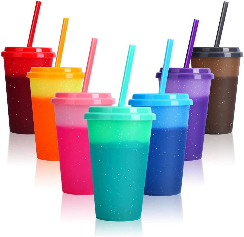 NOGIS Plastic Color Change Cup with Lids & Straws 12oz - 7 Pack ...