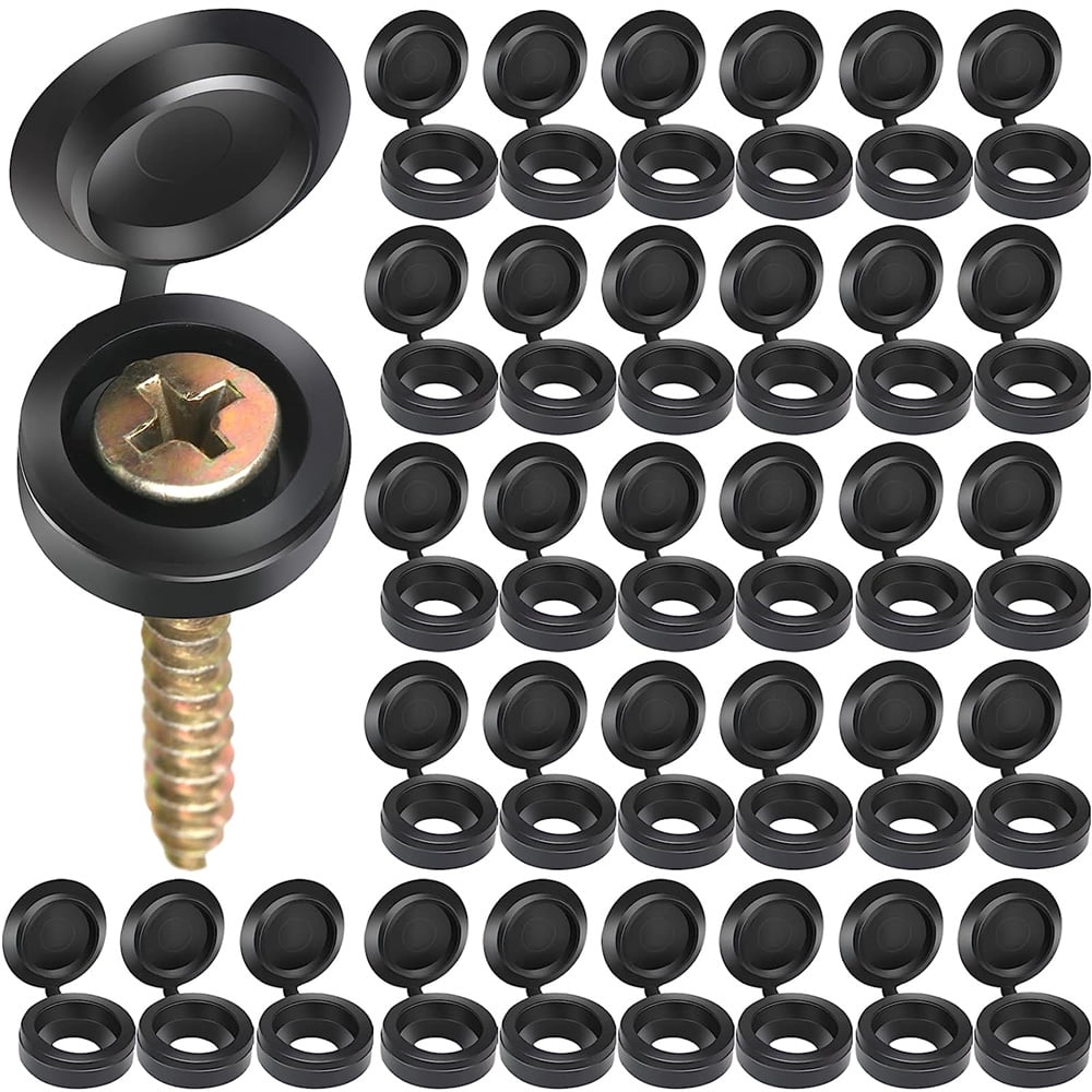 NOGIS Plastic Hinged Screw Cover Caps, Screw Caps 200 PCS Black ...