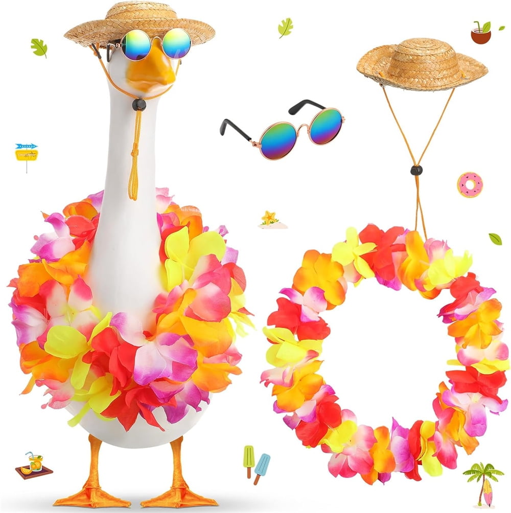 NOGIS Porch Goose Outfits Summer Hawaiian Goose Statue Clothes for 23 ...