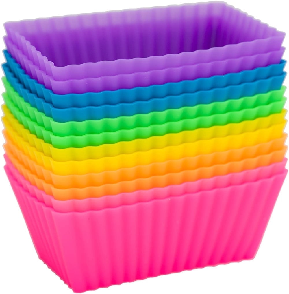 NOGIS Rectangular Silicone Cupcake Liners for Baking 12-Pack Reusable ...
