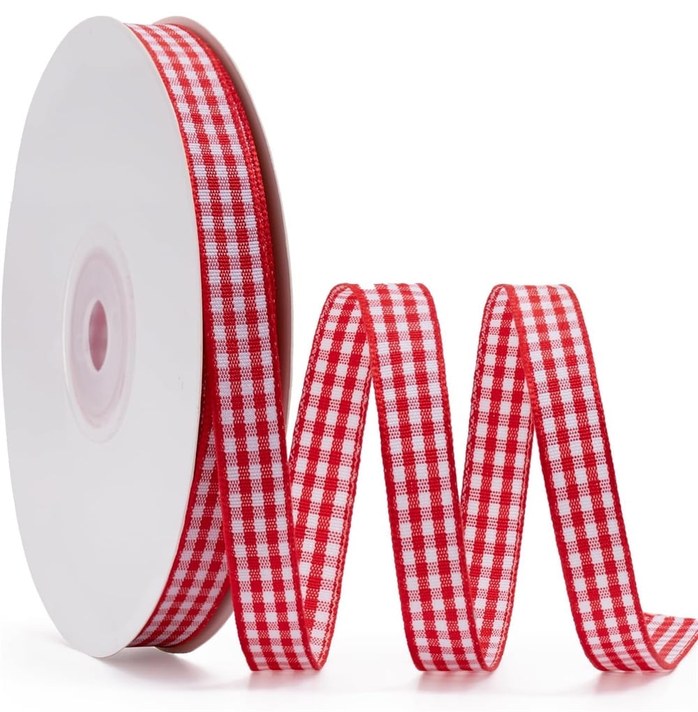 NOGIS Red Gingham Ribbon, 0.4 inch x 50Yd Red and White Thin Crafts ...