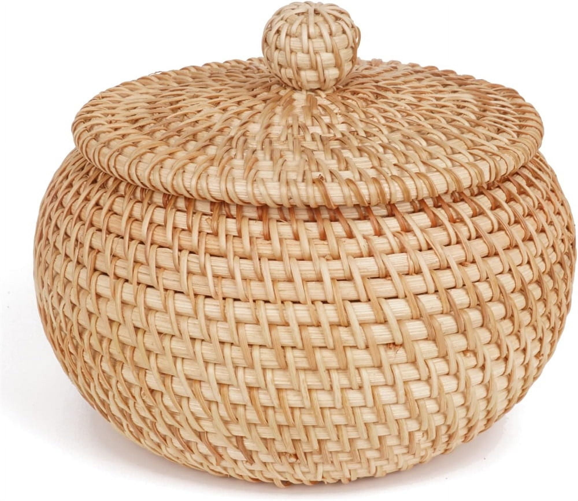 NOGIS Round Rattan Basket Boxes With Lid Hand Woven Storage Box Multi ...