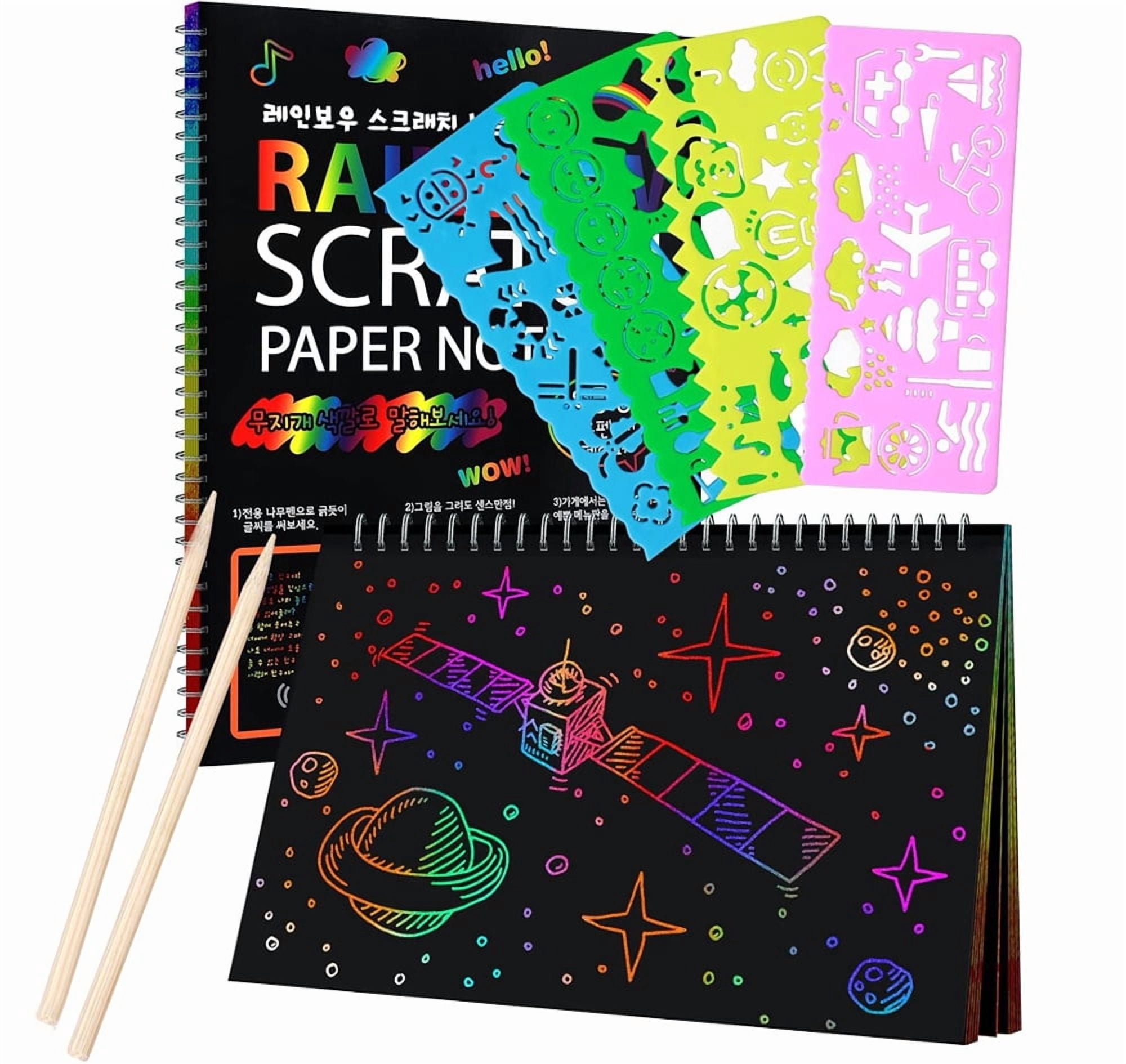 NOGIS Scratch Art Crafts Kit, 2 Pack Rainbow Scratch Paper Notebooks ...