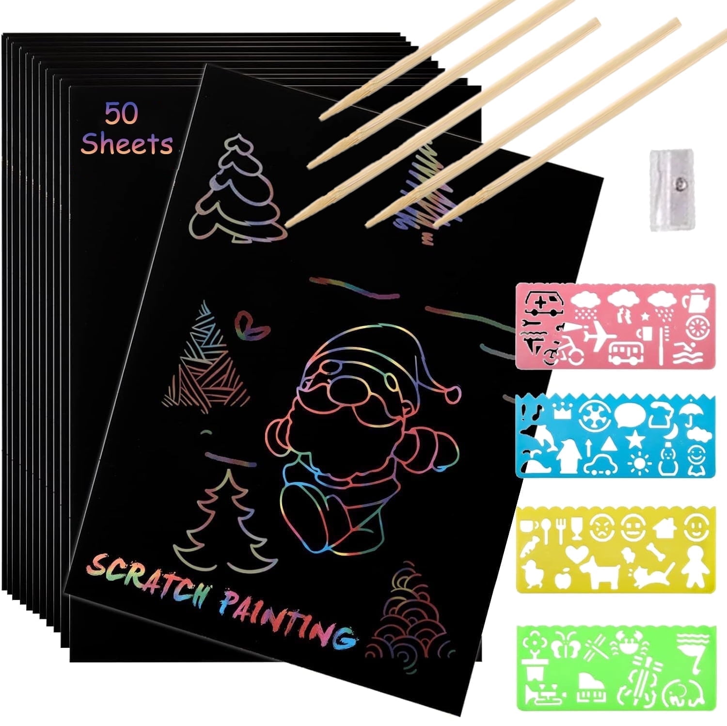 NOGIS Scratch Art Set for Kids 4-12, 50 Sheets Rainbow Scratch Paper ...