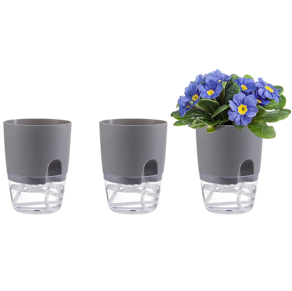 NOGIS Self Watering Flower Pots - Set of 3 Plants Wicking Pots, 6 Inch ...