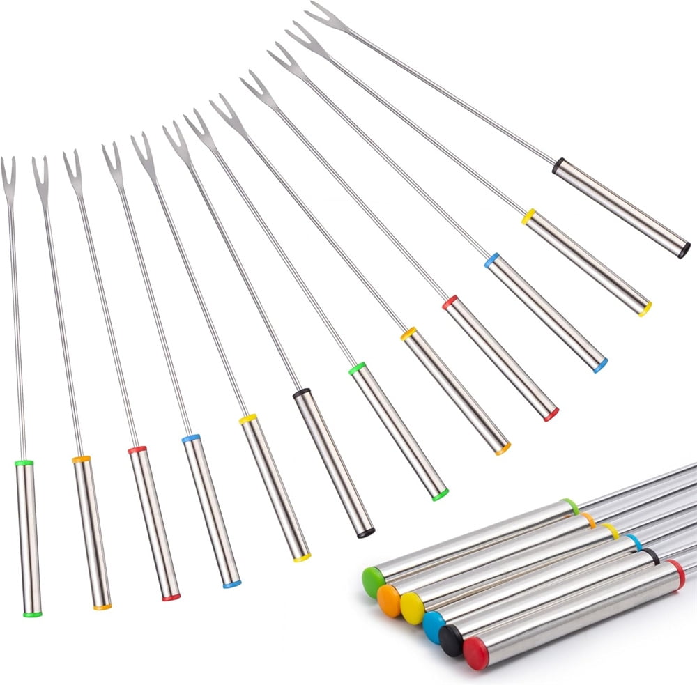 NOGIS Set of 12 Stainless Steel Fondue Forks 9.5", Color Coded Cheese ...