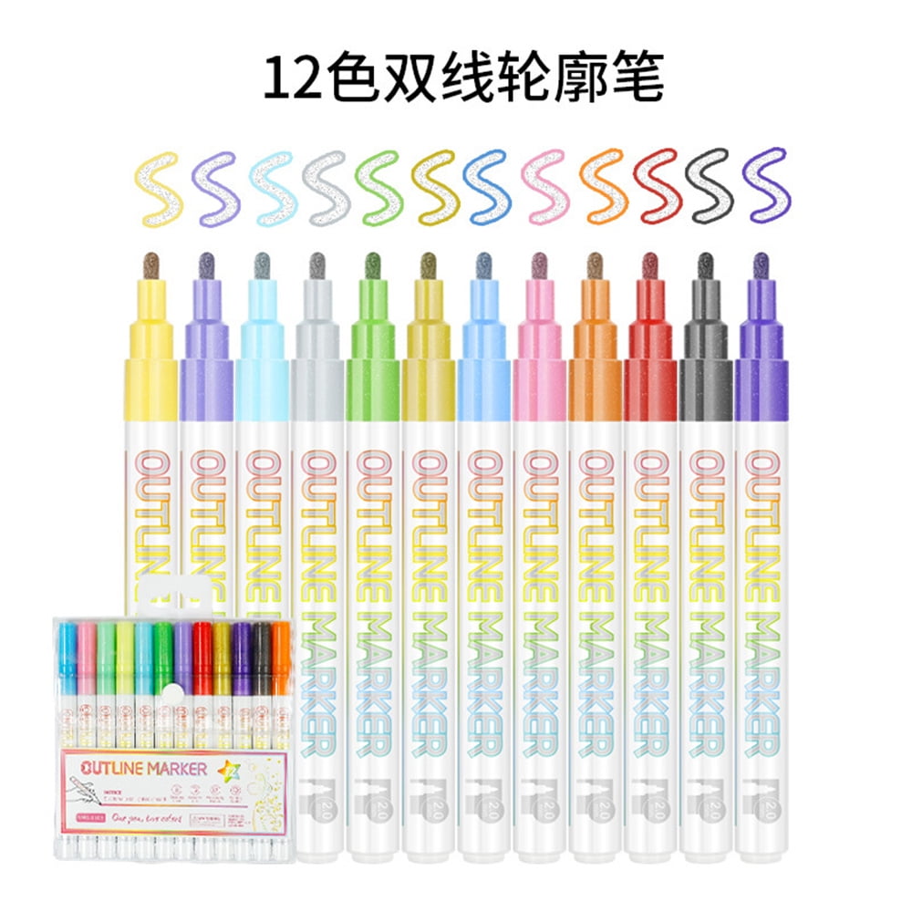 NOGIS Shimmer Double Line Outline Markers, Glitter Metallic Pens Magic ...