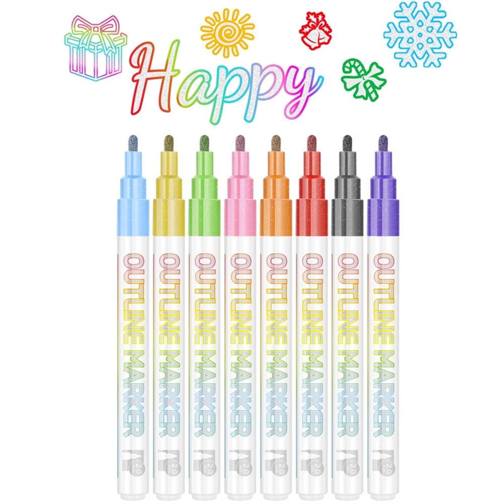 NOGIS Shimmer Outline Markers Pens Double Line Paint 8 Color Markers ...