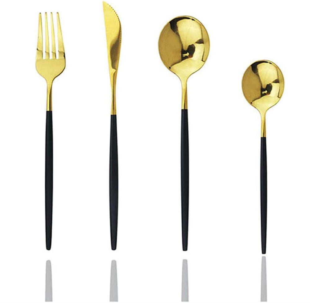 NOGIS Shiny Gold Silverware Set, 4-Piece Stainless Steel Satin Finish ...