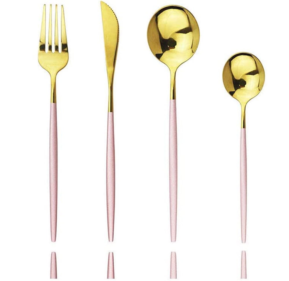NOGIS Shiny Gold Silverware Set, 4-Piece Stainless Steel Satin Finish ...