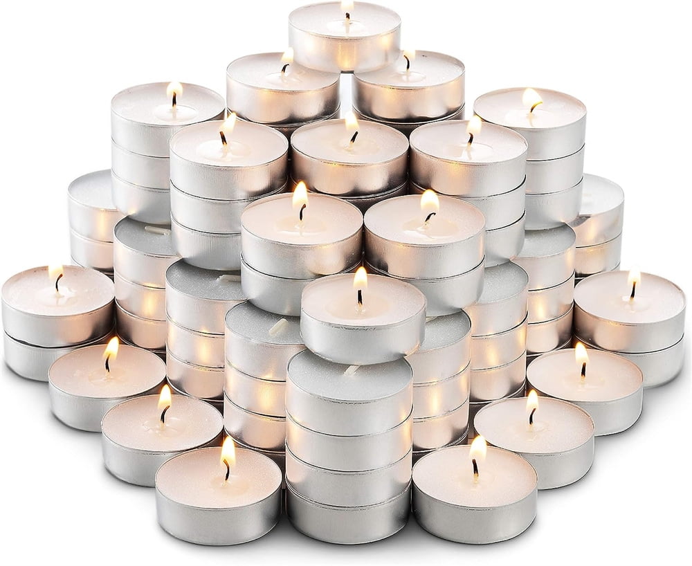 NOGIS Smokeless Tea Light Candles – 100 Count, Long-Lasting Tealight ...