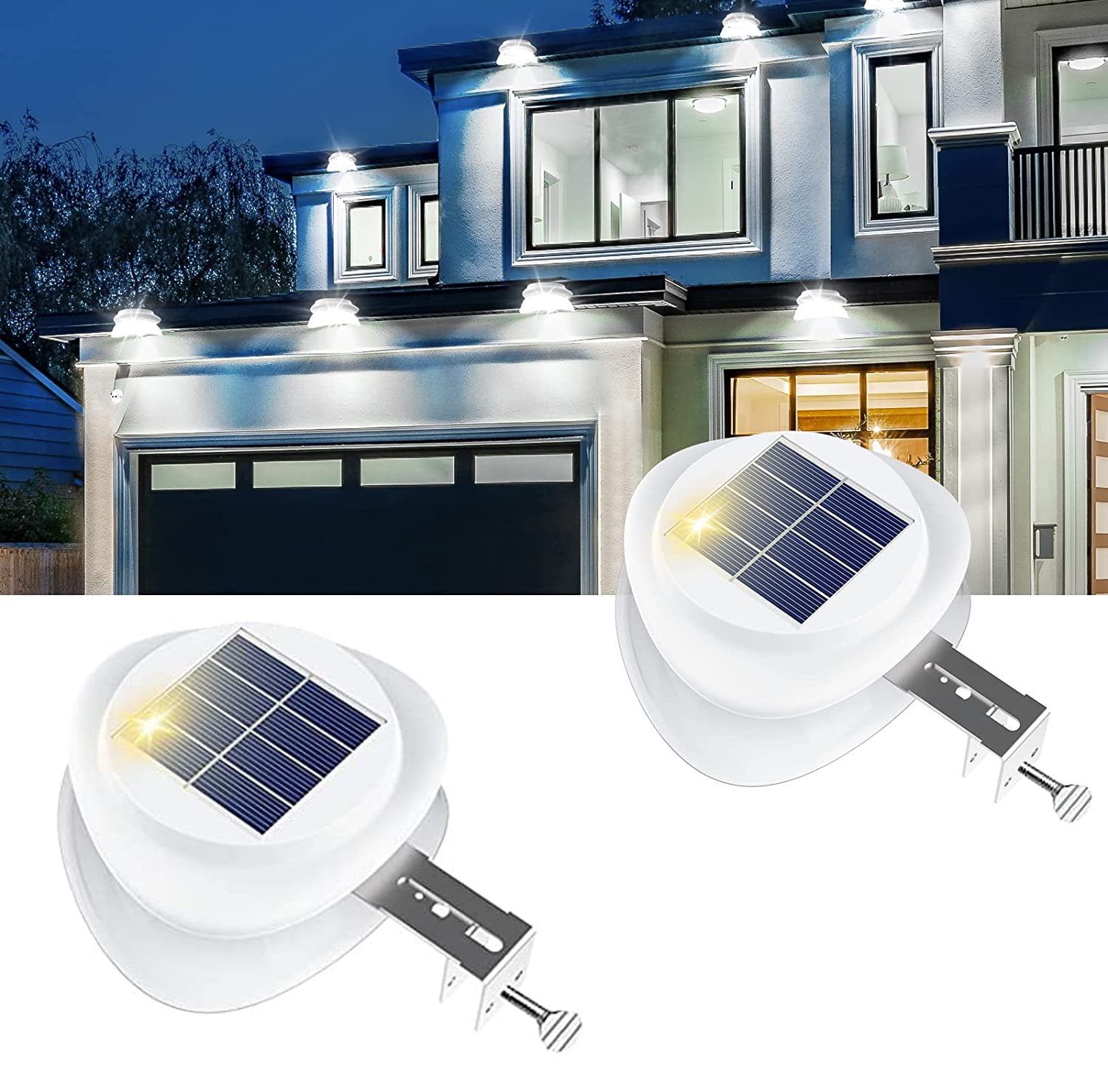 NOGIS Solar Gutter Lights, 2 Pack Gutters Light Solar Powered with 9 ...