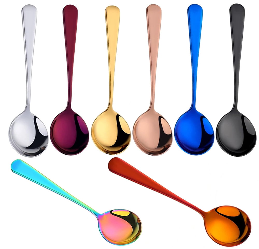 NOGIS Soup Spoons Stainless Steel Round Spoons Set of 8 Heavy Duty ...