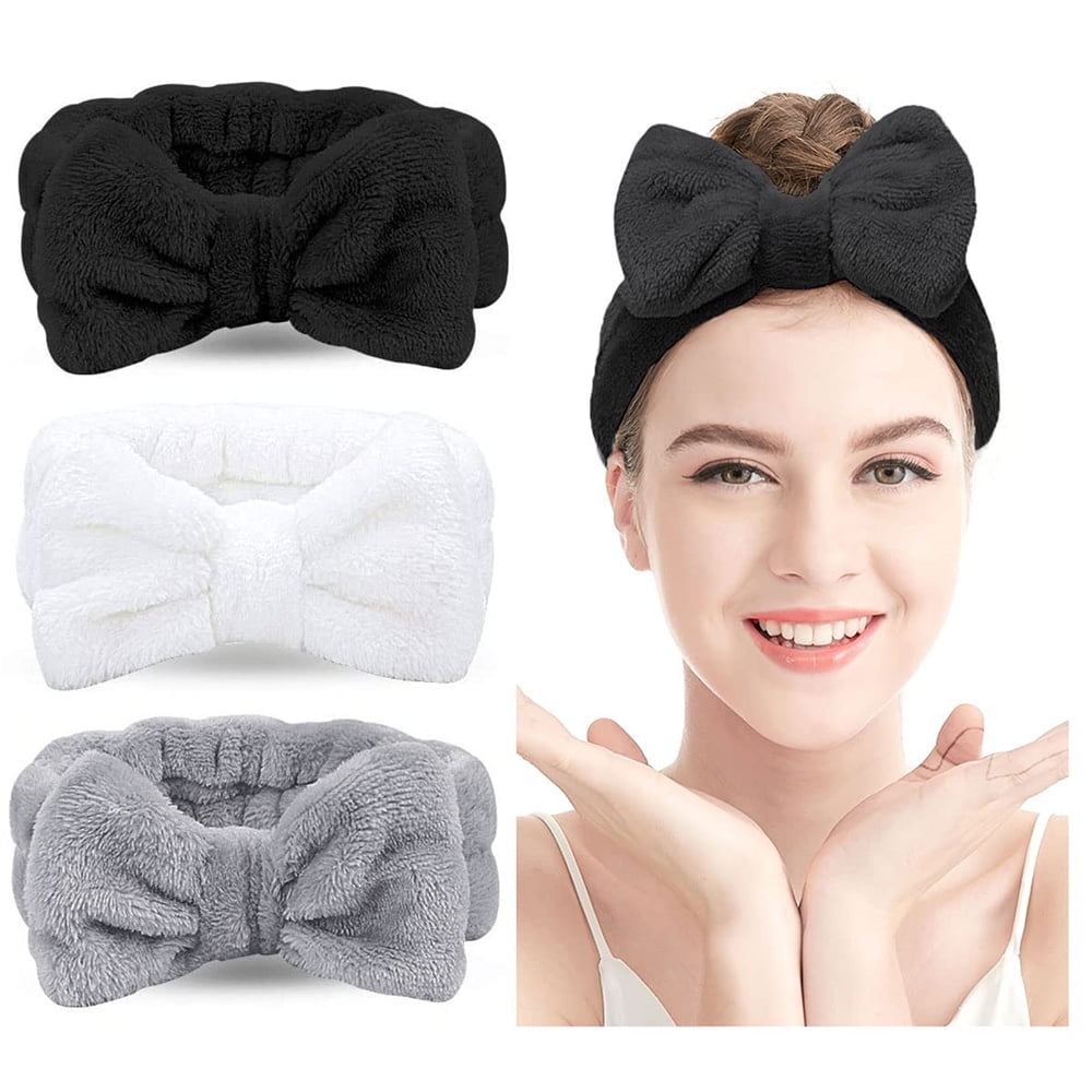 NOGIS Spa Headband – 3 Pack Bow Hair Band Women Facial Makeup Head Band ...