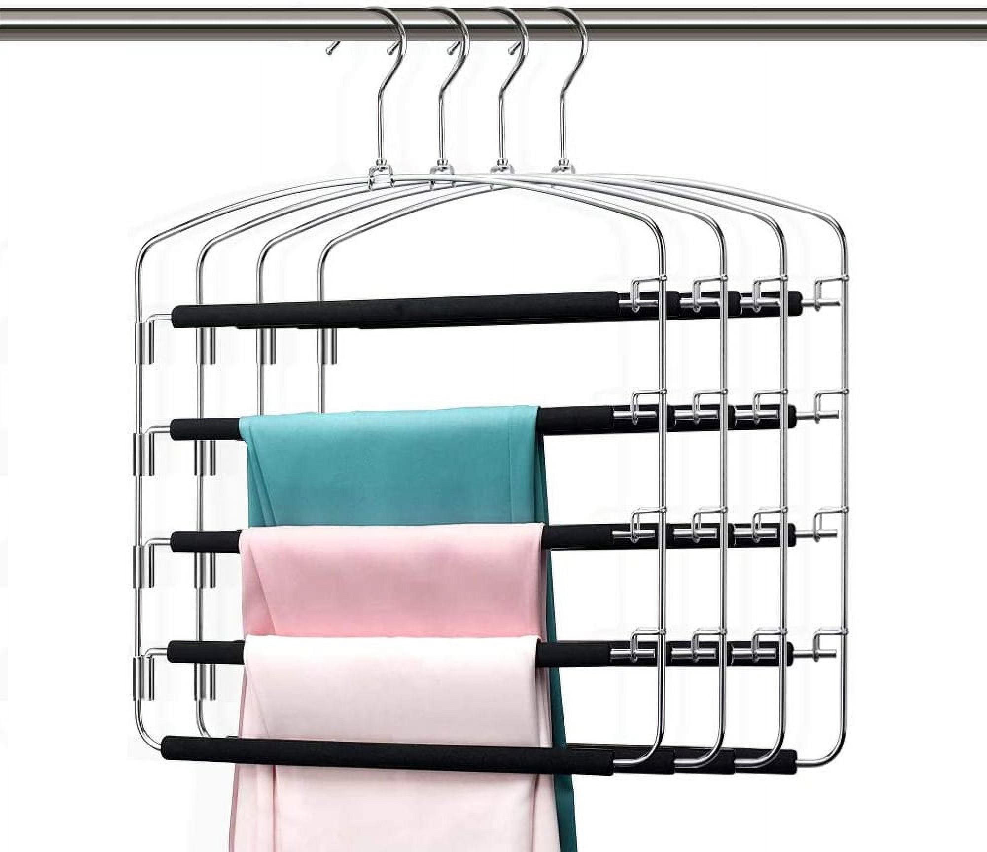NOGIS Space Saving Metal Pants Hangers(4 Pack) 5 Layers Skidproof Foam ...