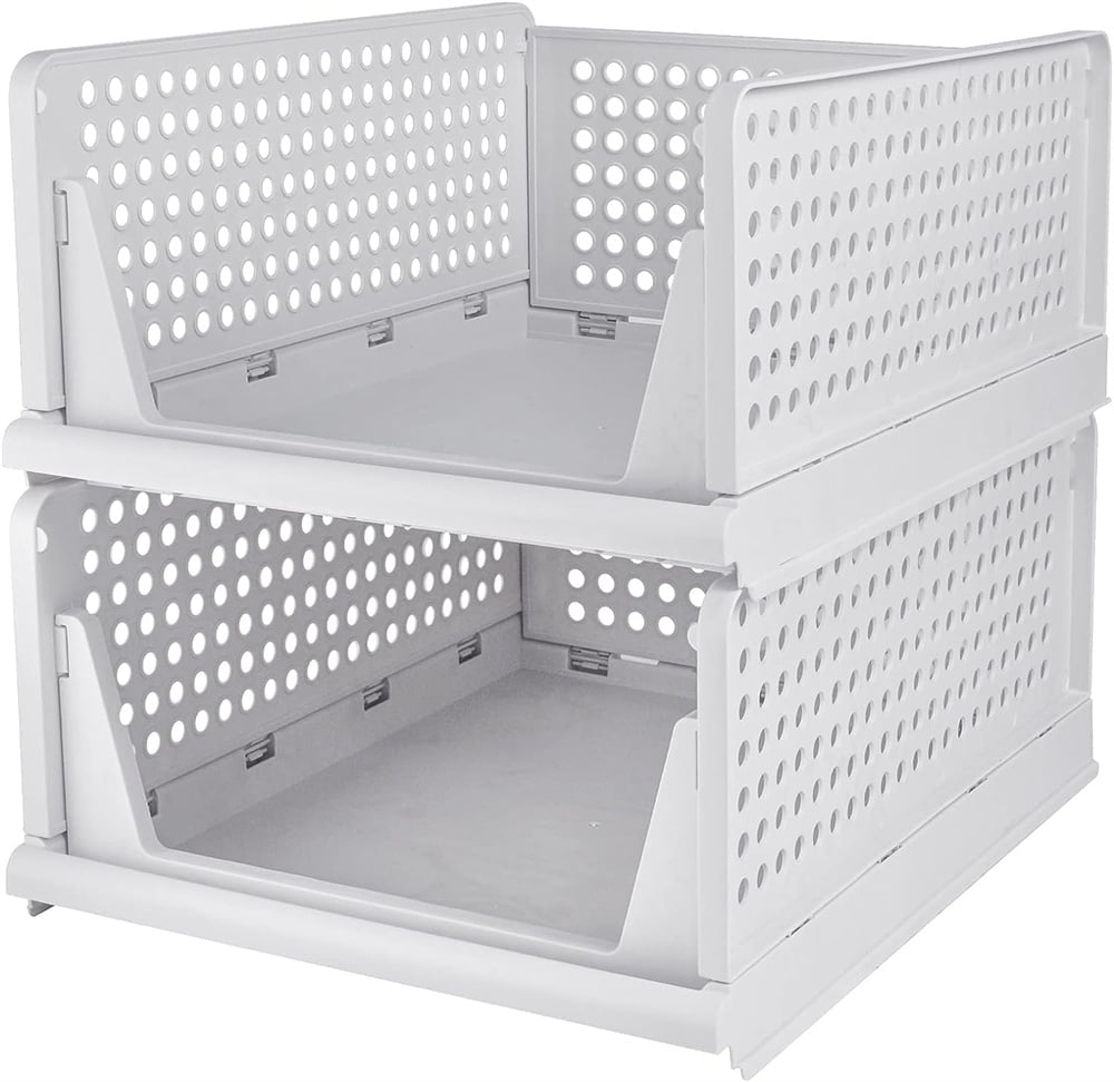 NOGIS Stackable Plastic Storage Basket, Foldable Closet Organizers and ...