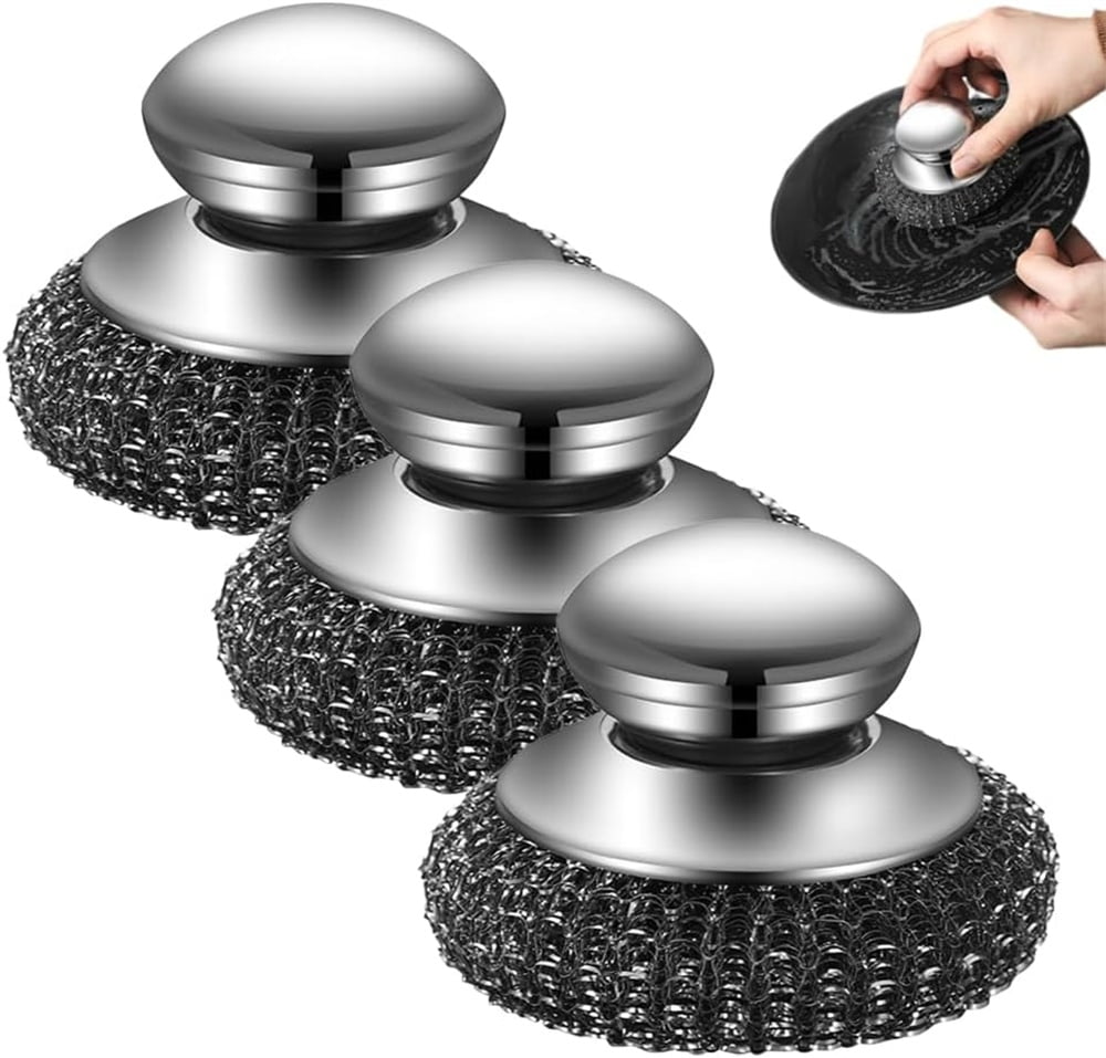 NOGIS Stainless Steel Wool Scrubber with Handle, Heavy Duty Scrubber ...